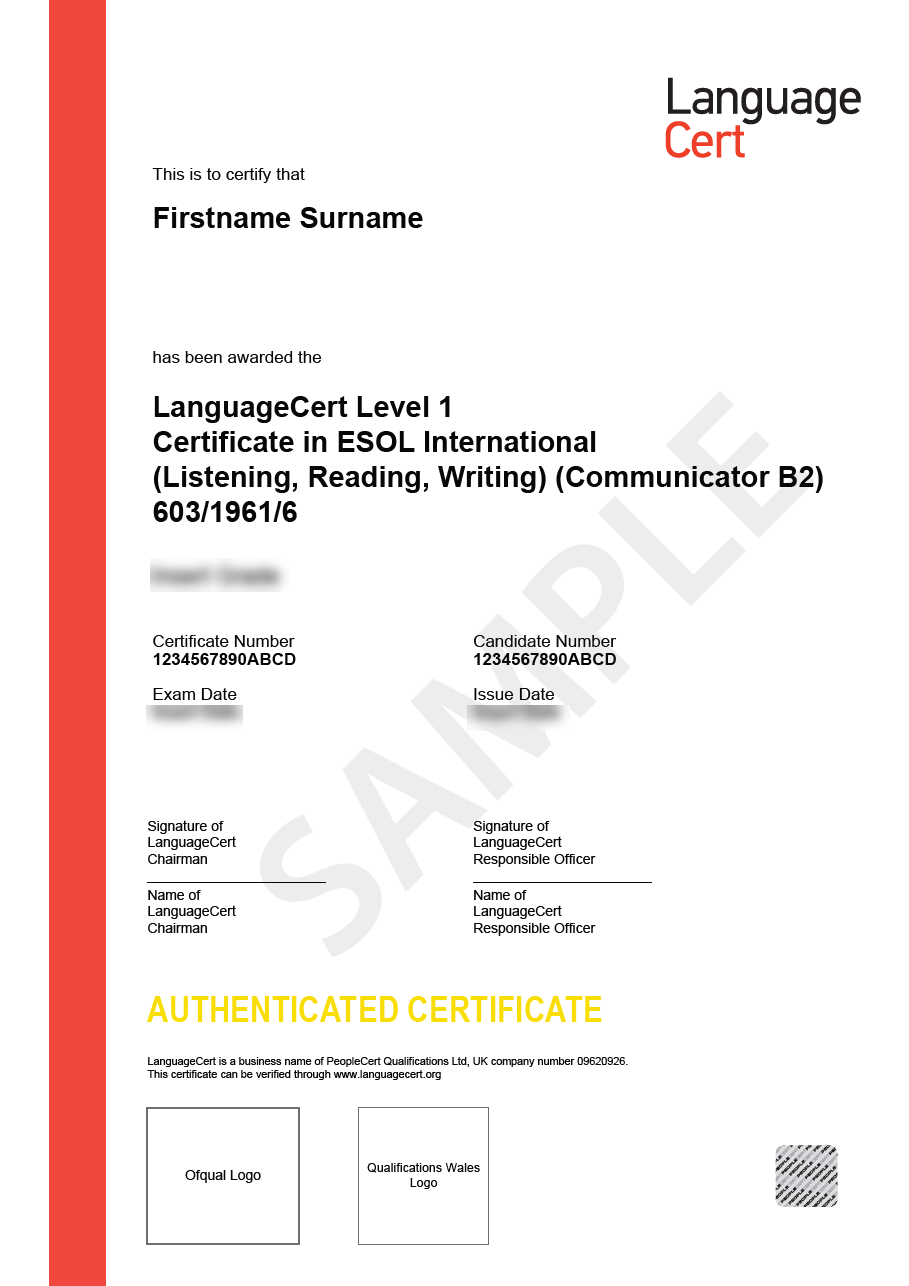 Test i certyfikat LanguageCert International ESOL B2 (Communicator)